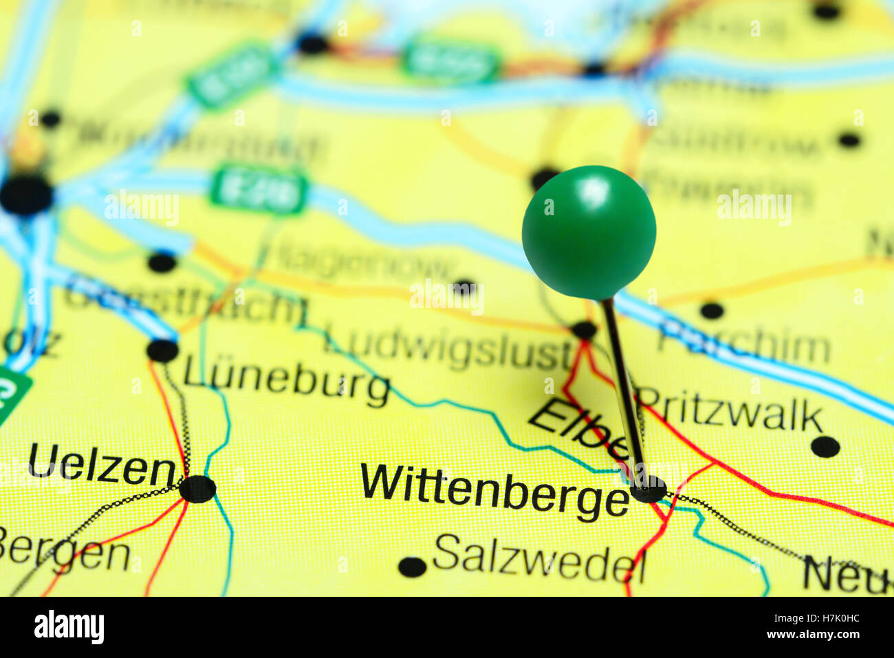 Wittenberge pinned on a map of Germany Stock Photo - Alamy