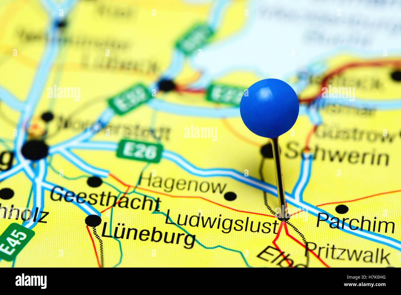Ludwigslust pinned on a map of Germany Stock Photo - Alamy