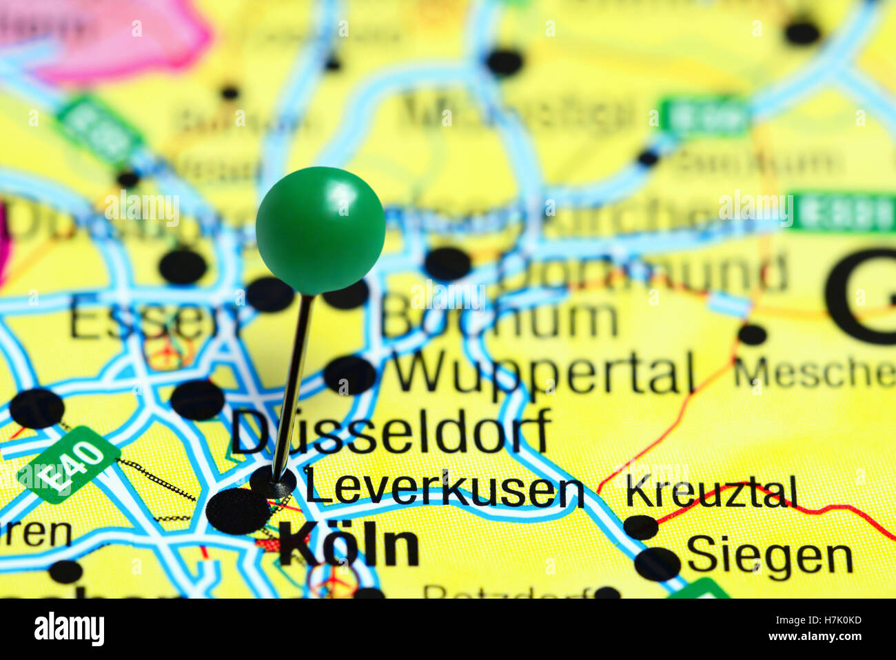 Leverkusen pinned on a map of Germany Stock Photo - Alamy