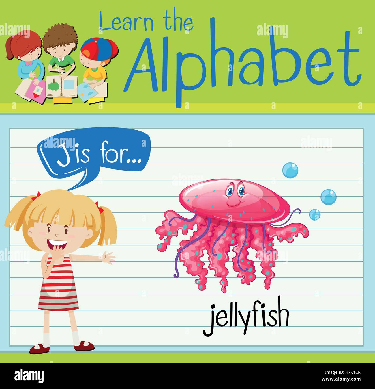 Flashcard letter J is for jellyfish illustration Stock Vector Image ...