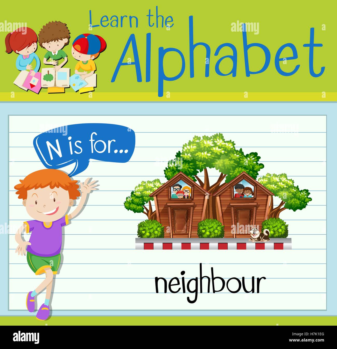 Flashcard letter N is for neighbour illustration Stock Vector Image ...