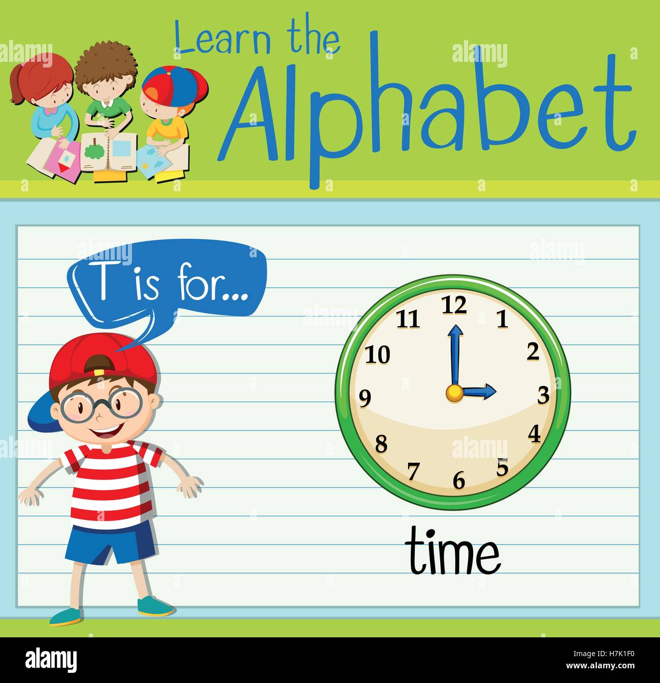Flashcard alphabet T is for time illustration Stock Vector Image & Art ...