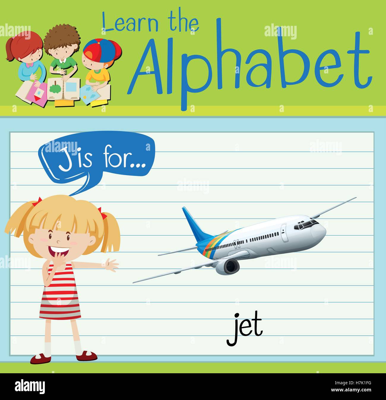 Flashcard alphabet J is for jet illustration Stock Vector Image & Art ...