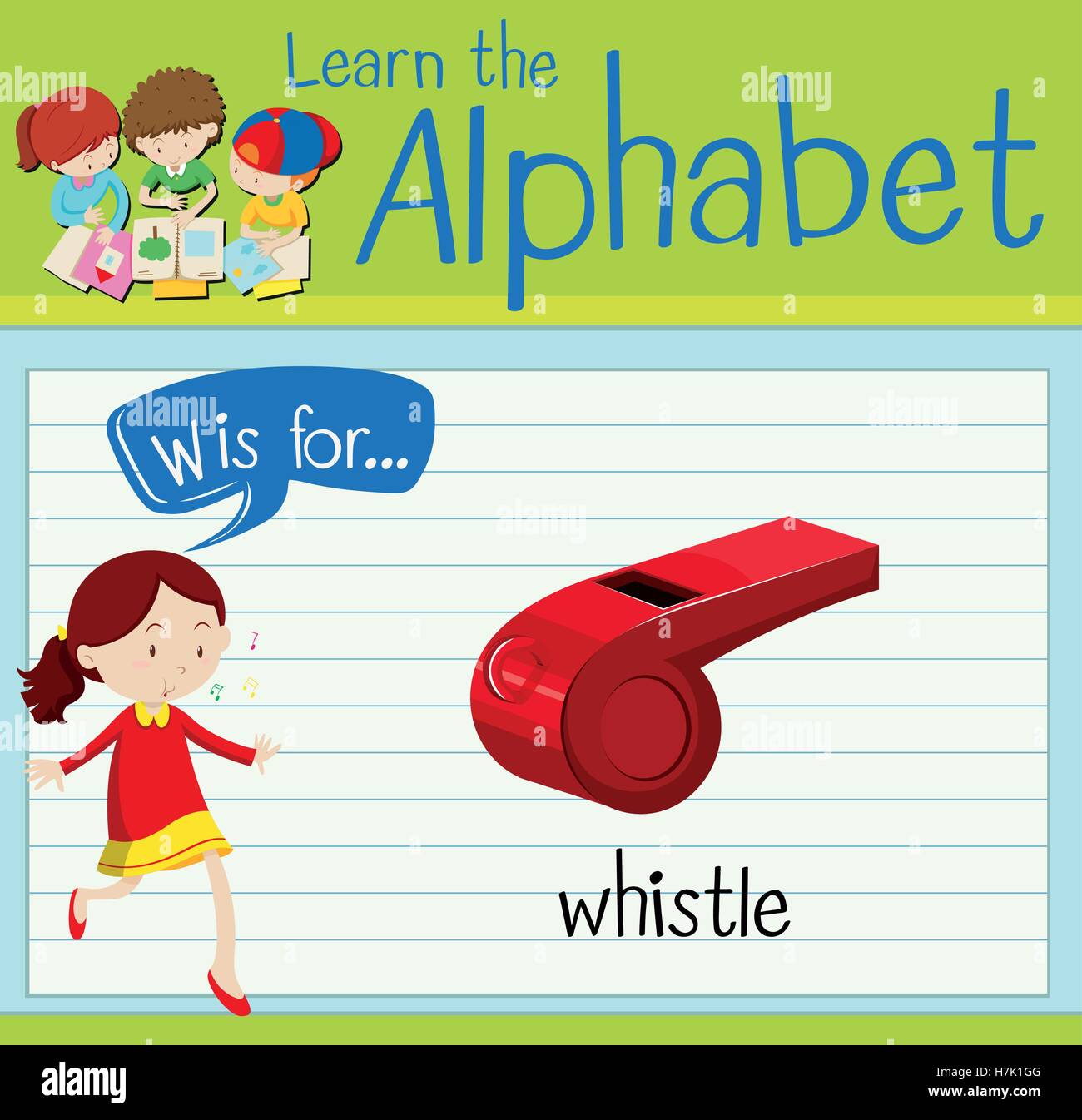 Flashcard alphabet W is for whistle illustration Stock Vector Image ...