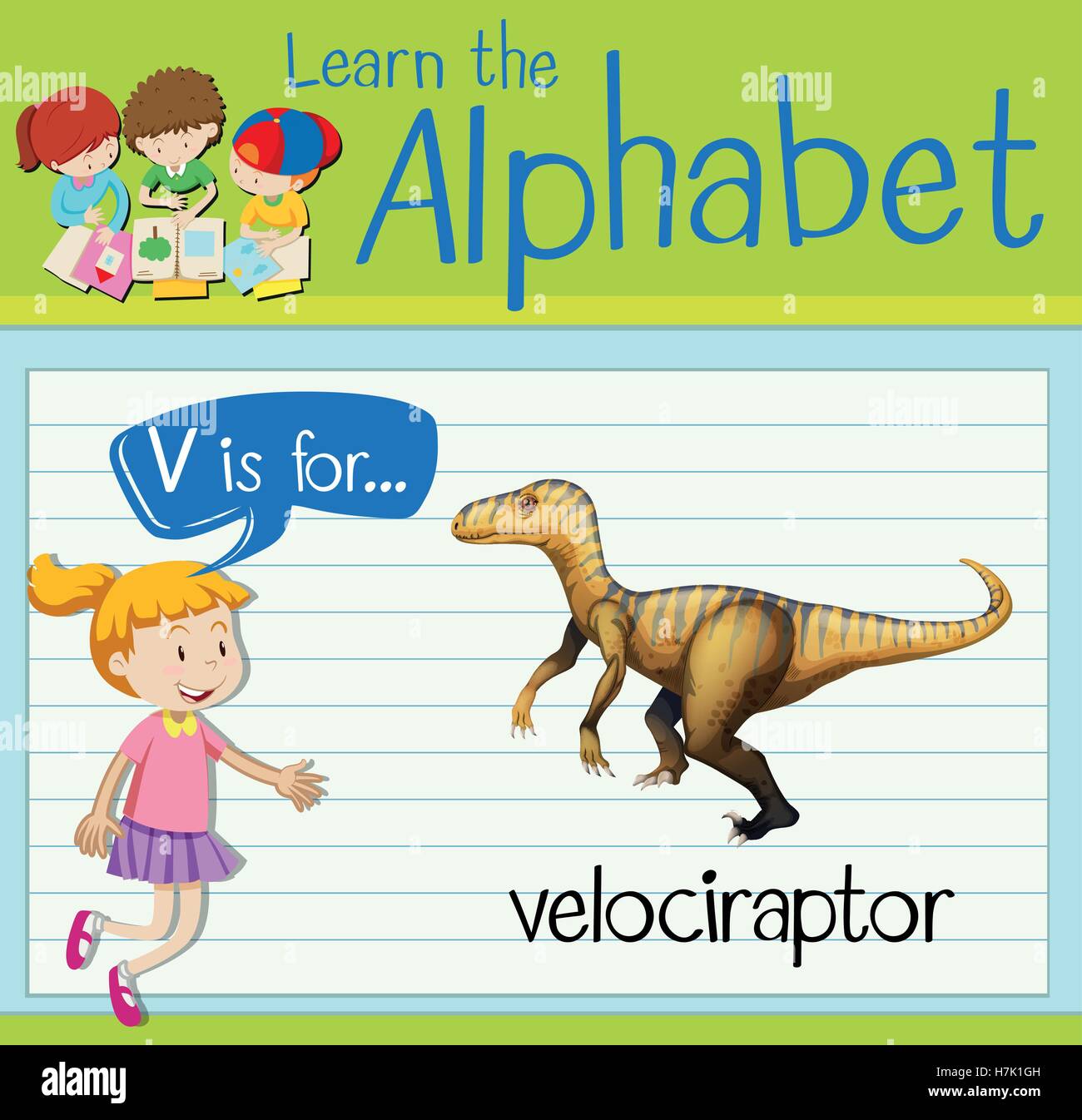 Flashcard letter V is for velociraptor illustration Stock Vector Image ...