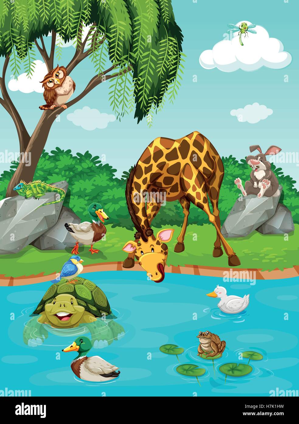Wild animals by the river illustration Stock Vector Image & Art - Alamy