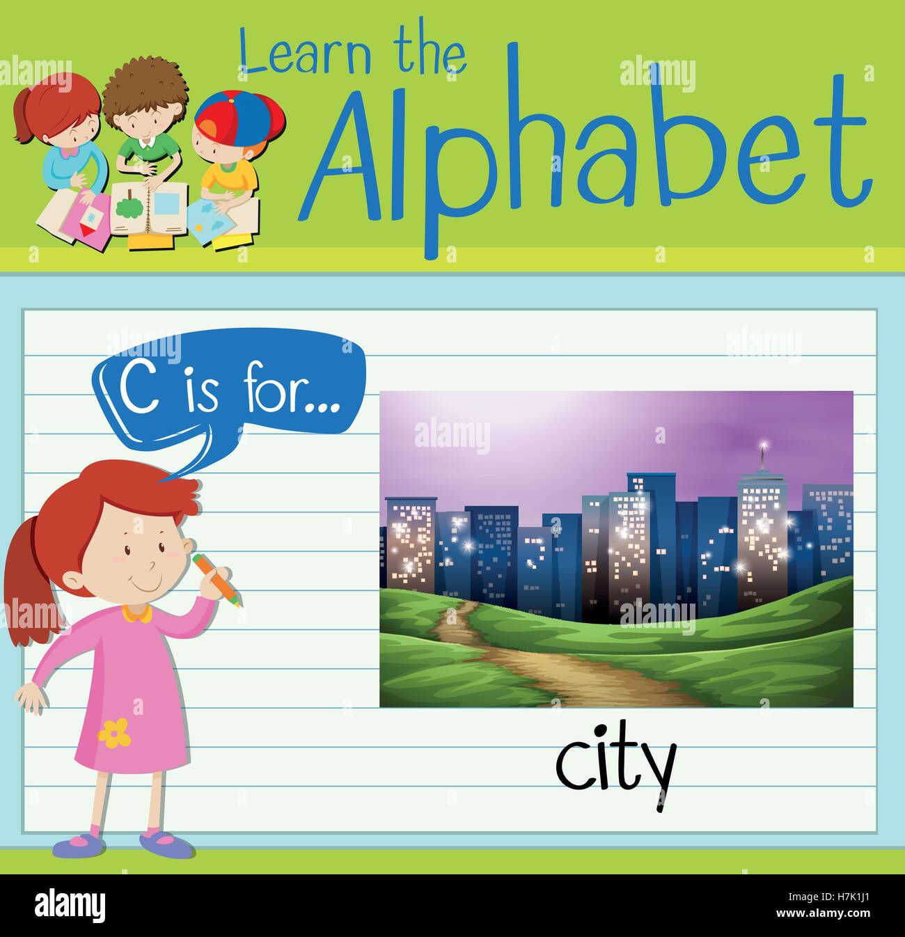 Flashcard letter C is for city illustration Stock Vector Image & Art ...