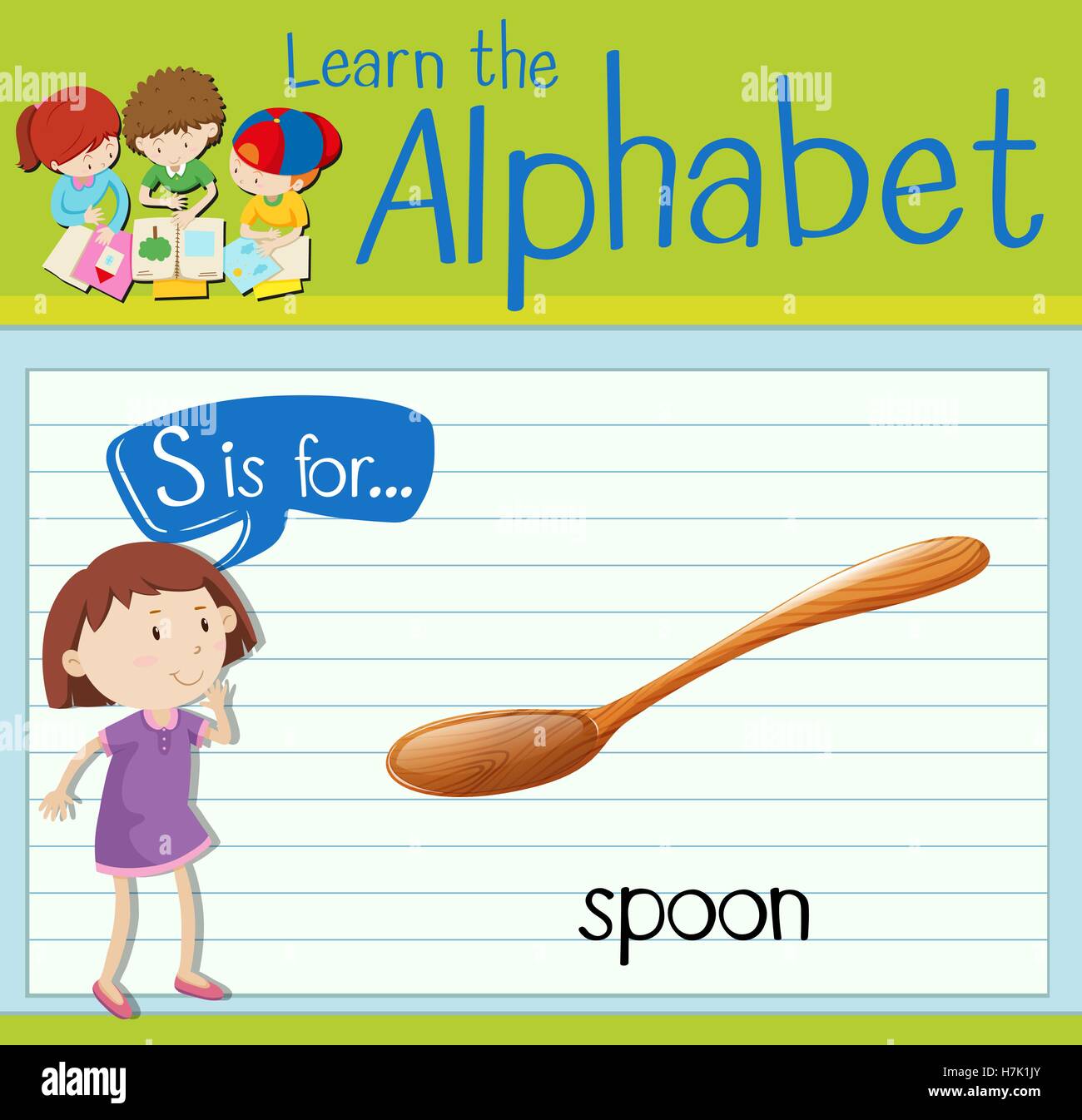 Flashcard letter S is for spoon illustration Stock Vector Image & Art ...