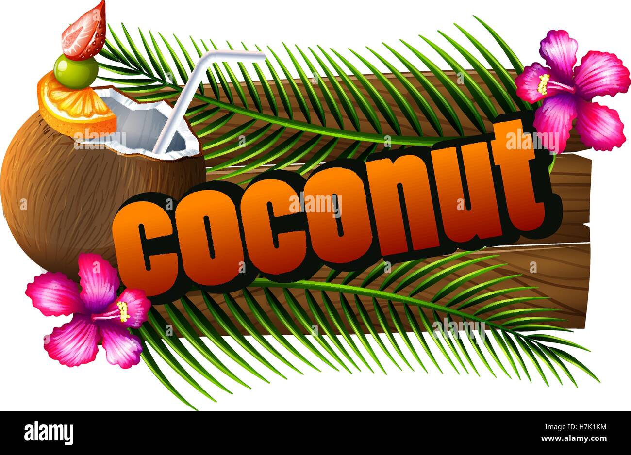 Font design with word coconut illustration Stock Vector Image & Art - Alamy