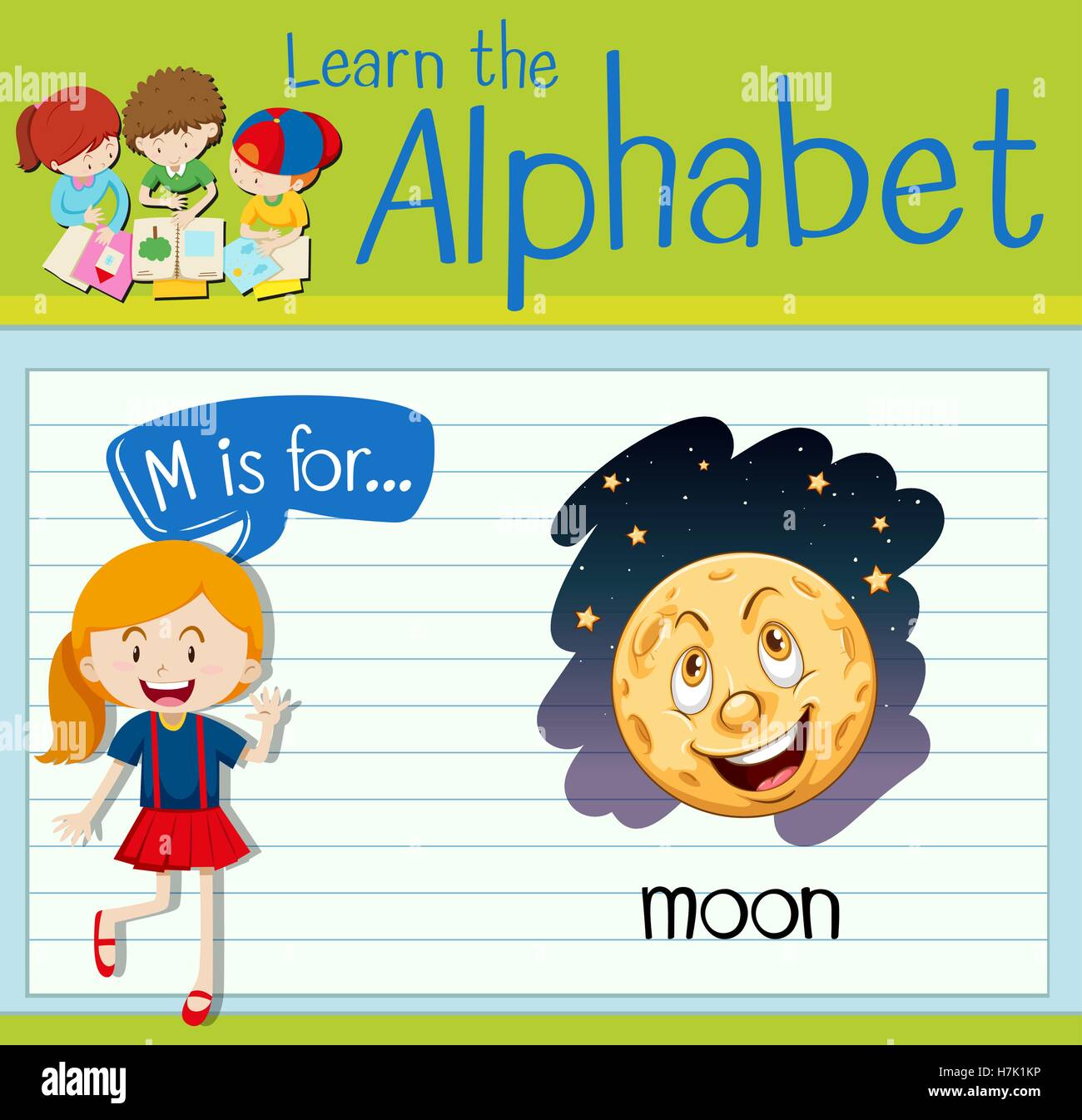 Flashcard alphabet M is for moon illustration Stock Vector Image & Art ...