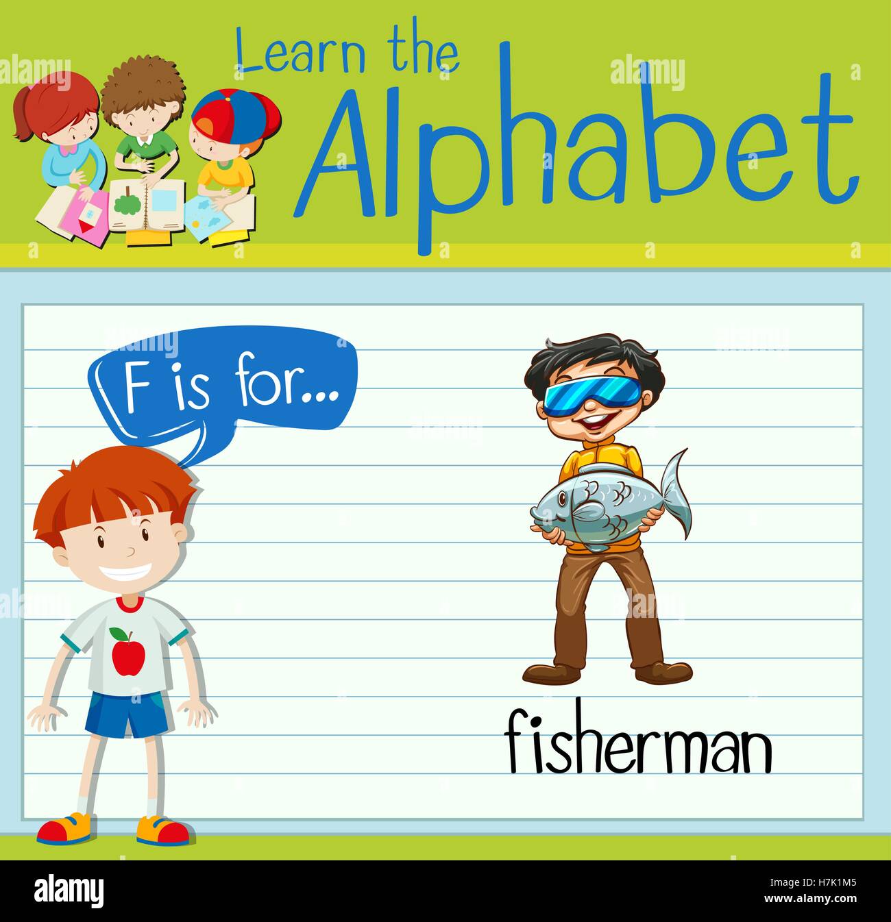 Flashcard alphabet F is for fisherman illustration Stock Vector Image ...