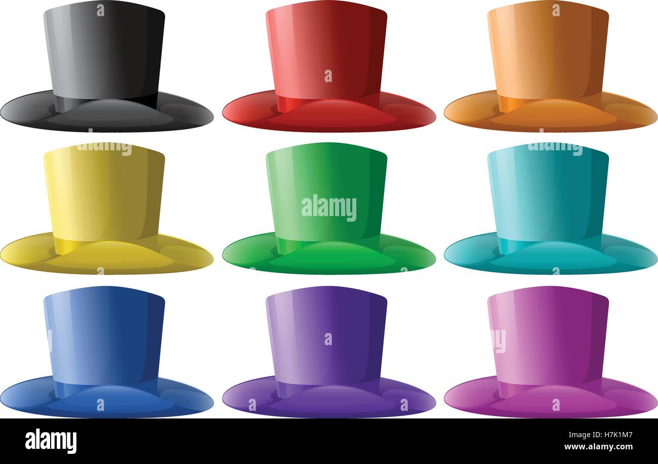 Top hats in nine different colors illustration Stock Vector Image & Art ...