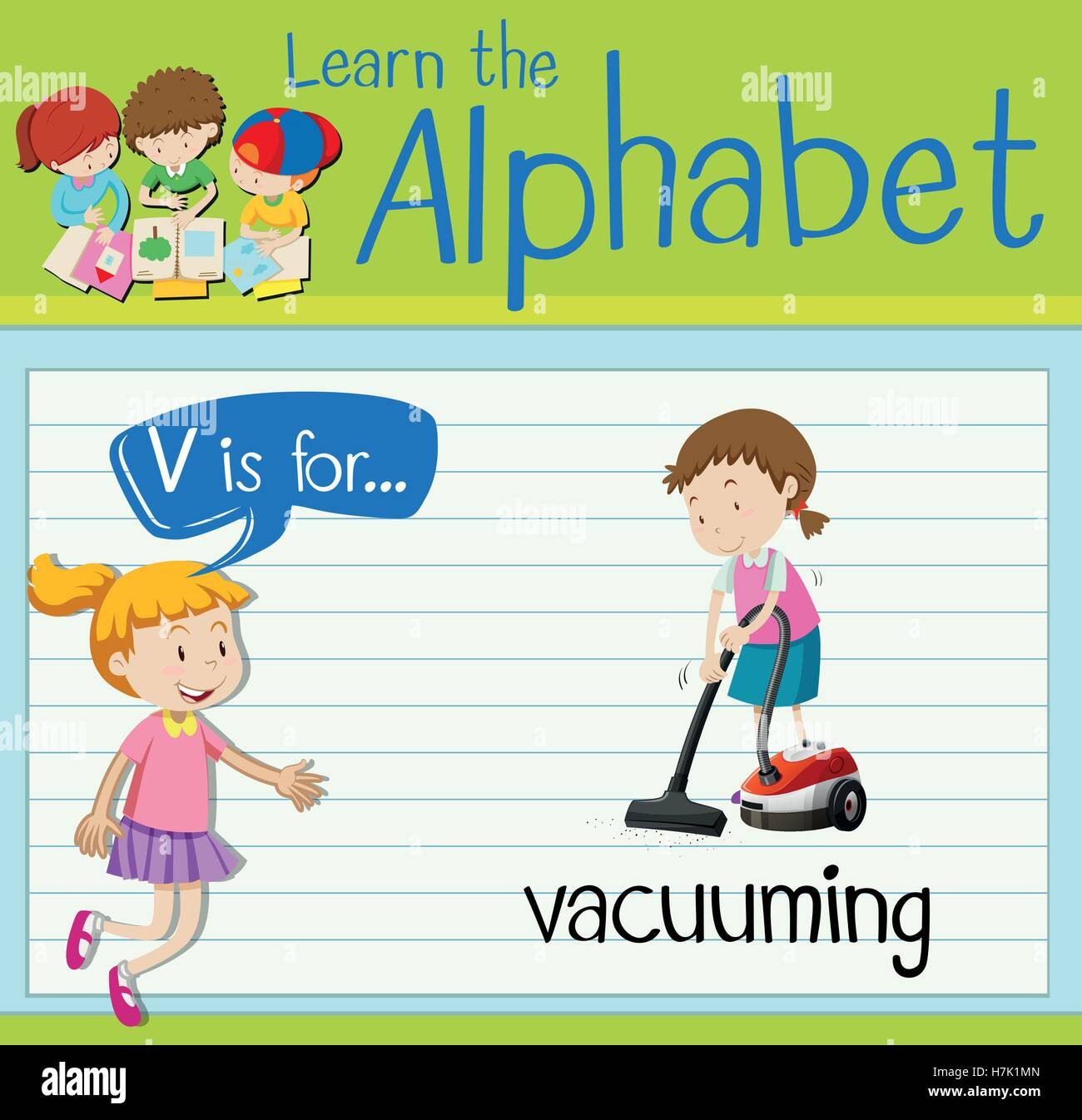 Flashcard letter V is for vacuuming illustration Stock Vector Image ...
