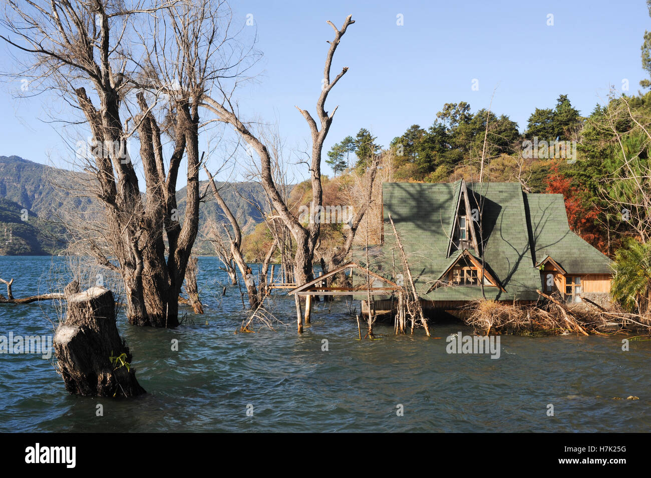 Flooded house at lake Atitlan on Guatemala Stock Photo - Alamy