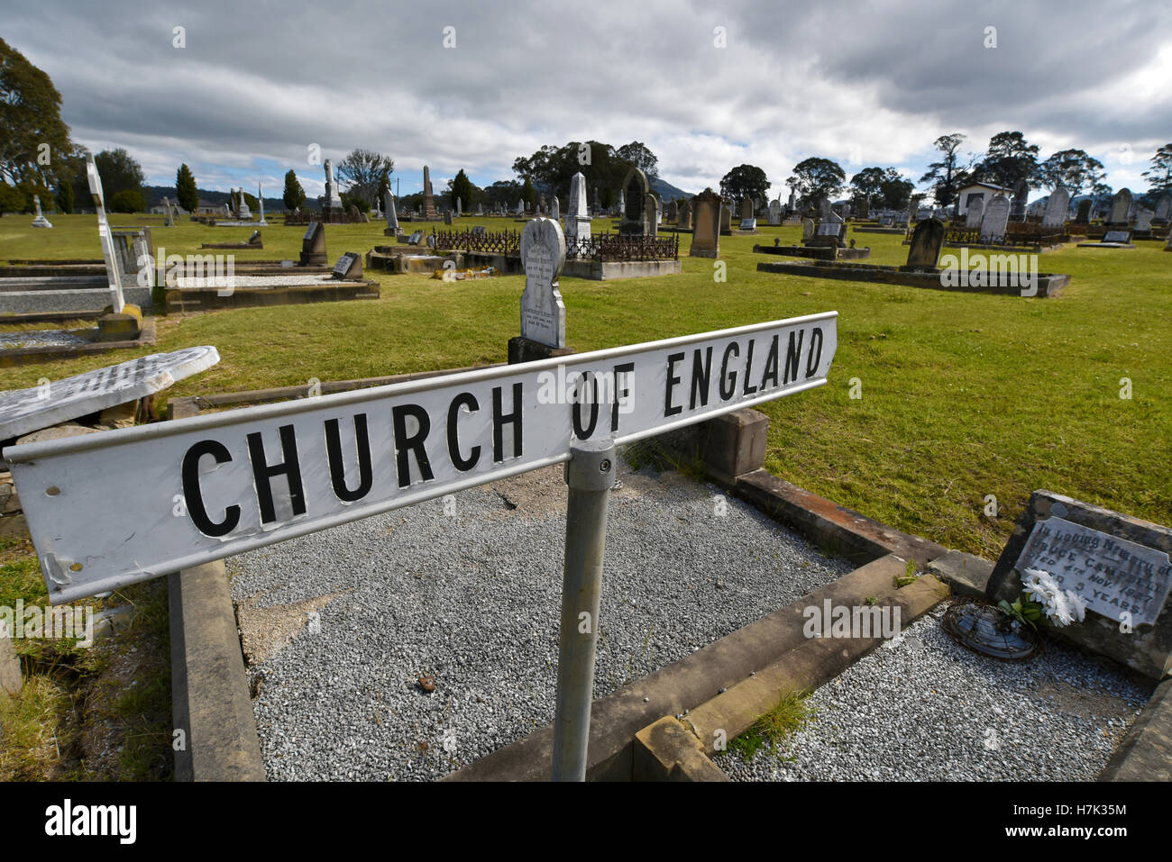 sign denoting church of england section of tenterfield cemetary in ...