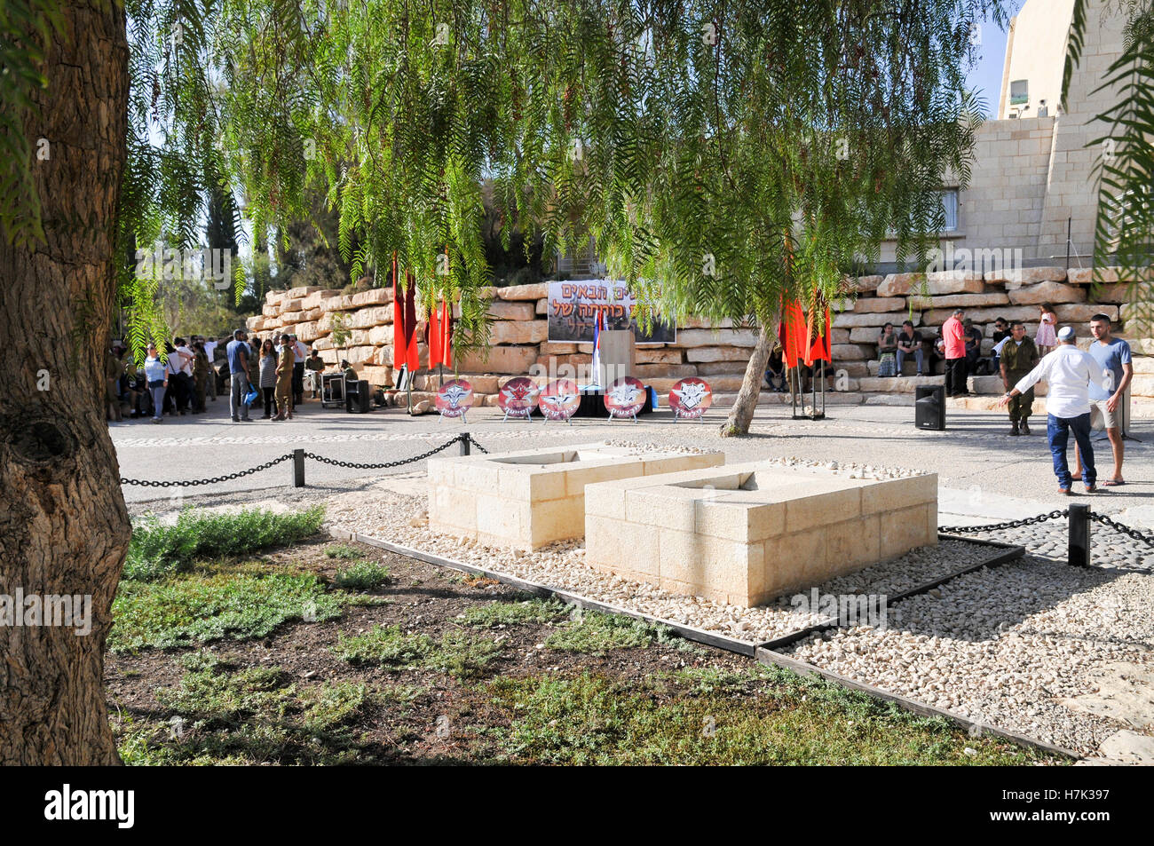 Israel, Negev, Kibbutz Sde Boker, the grave of David (right) and Pola (left) Ben Gurion The ...