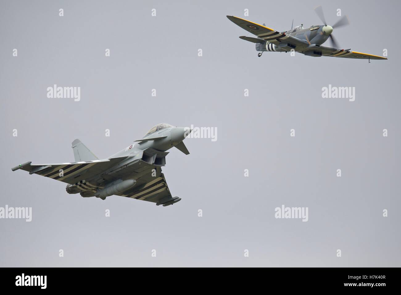 Tribute to D-Day: RAF Typhoon fighter jet and a Spitfire both painted ...