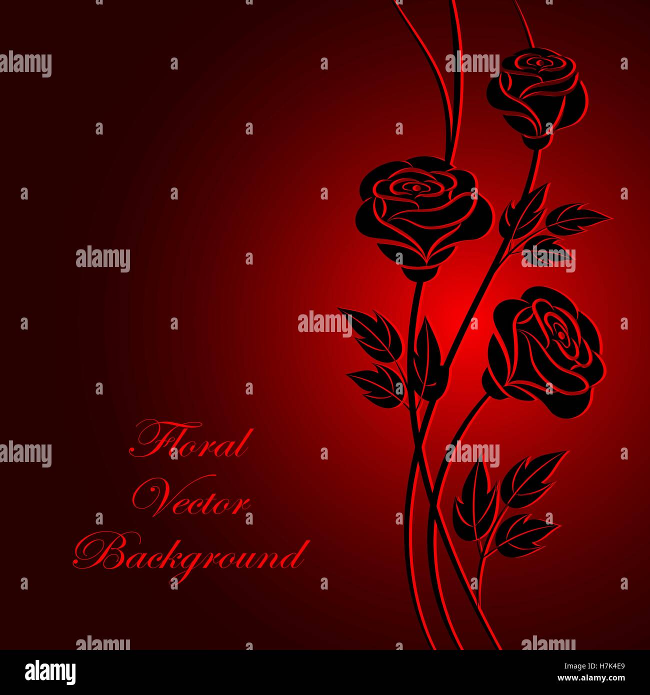 Beautiful black flowers on red background. Vector illustration Stock ...