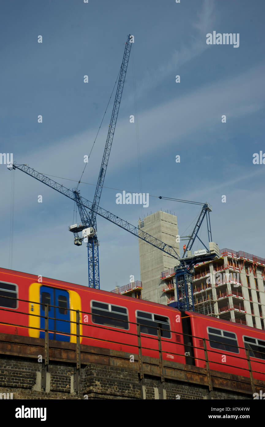 Train goes past new building development near the future Nine Elms ...