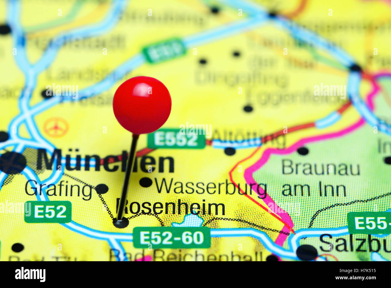 Rosenheim pinned on a map of Germany Stock Photo - Alamy