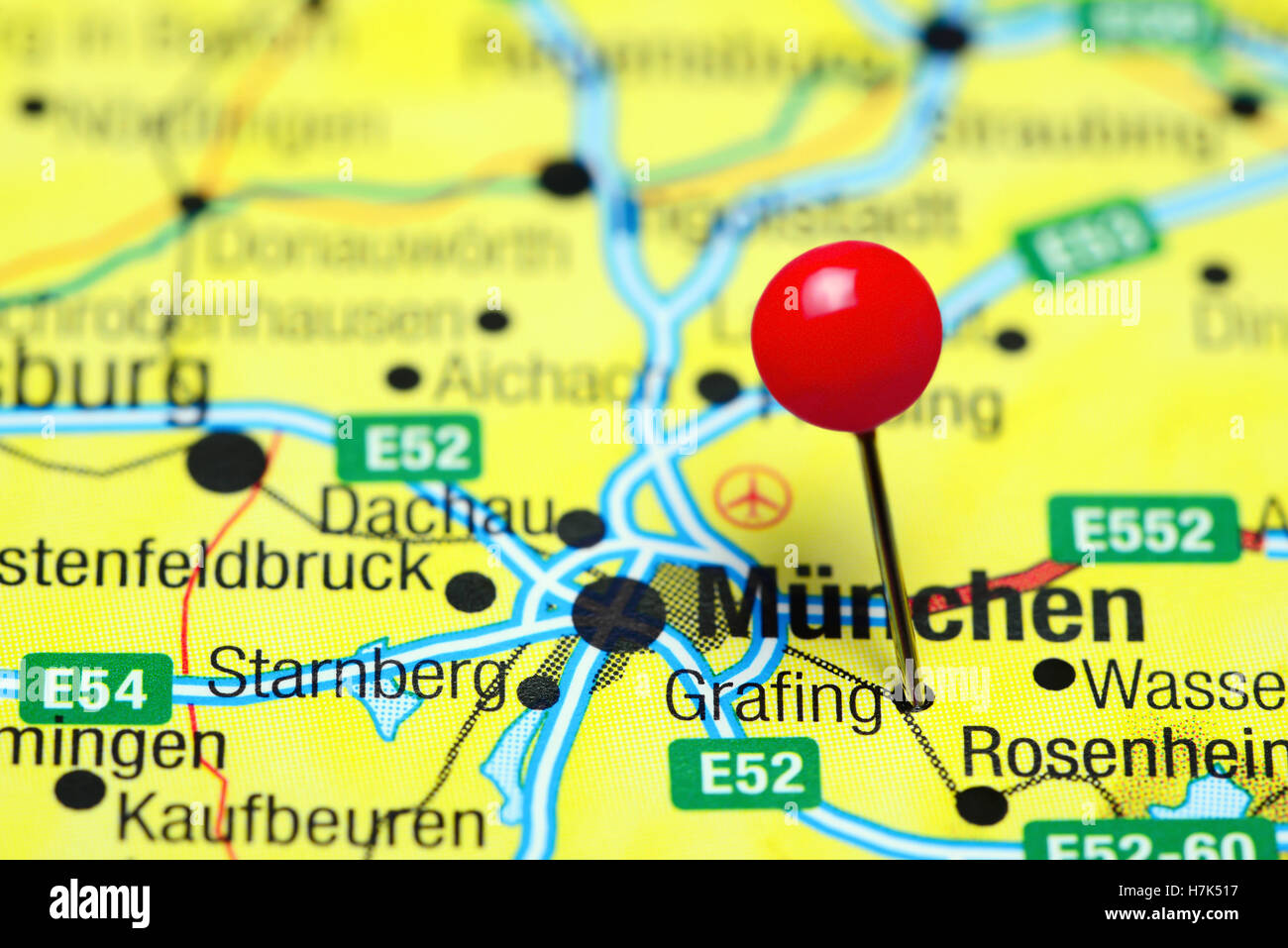 Grafing pinned on a map of Germany Stock Photo - Alamy