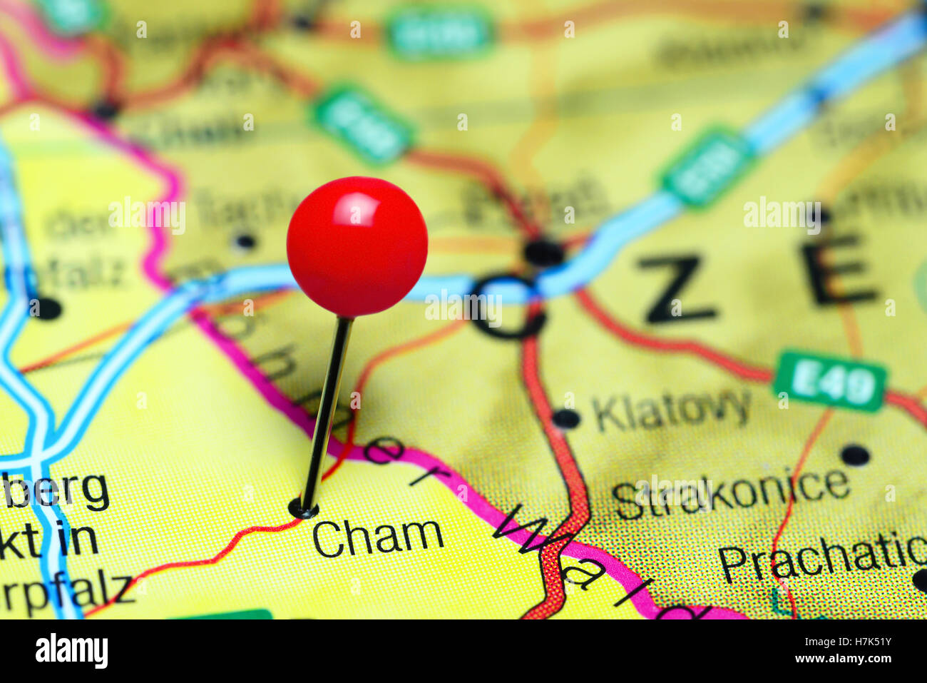 Cham pinned on a map of Germany Stock Photo - Alamy