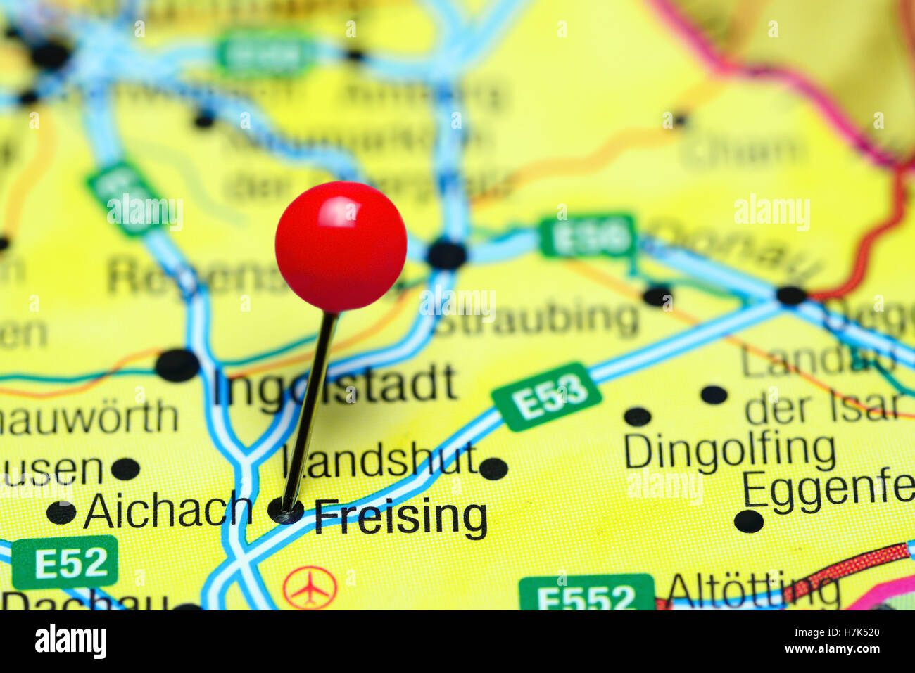 Freising pinned on a map of Germany Stock Photo - Alamy