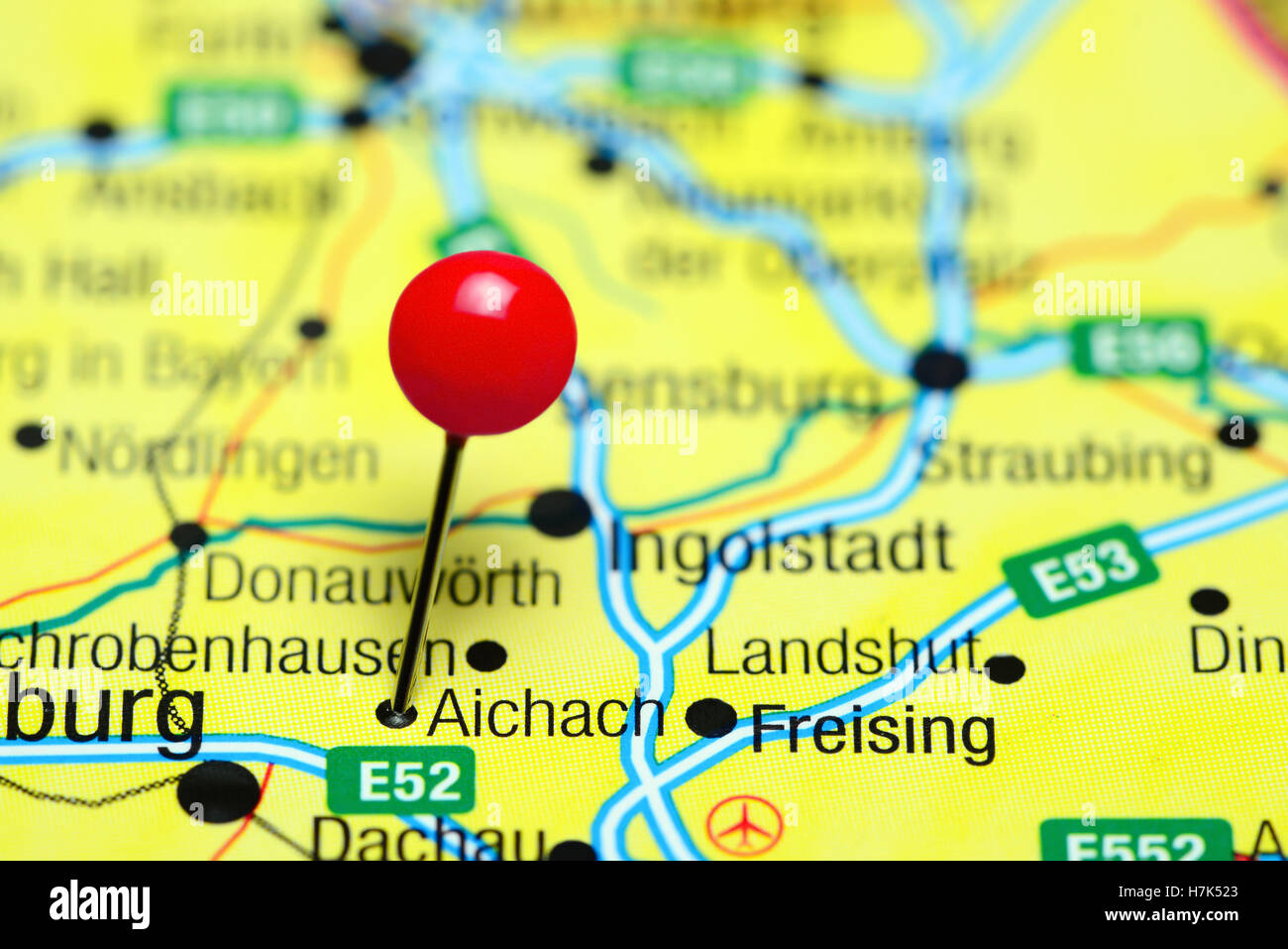 Aichach pinned on a map of Germany Stock Photo - Alamy
