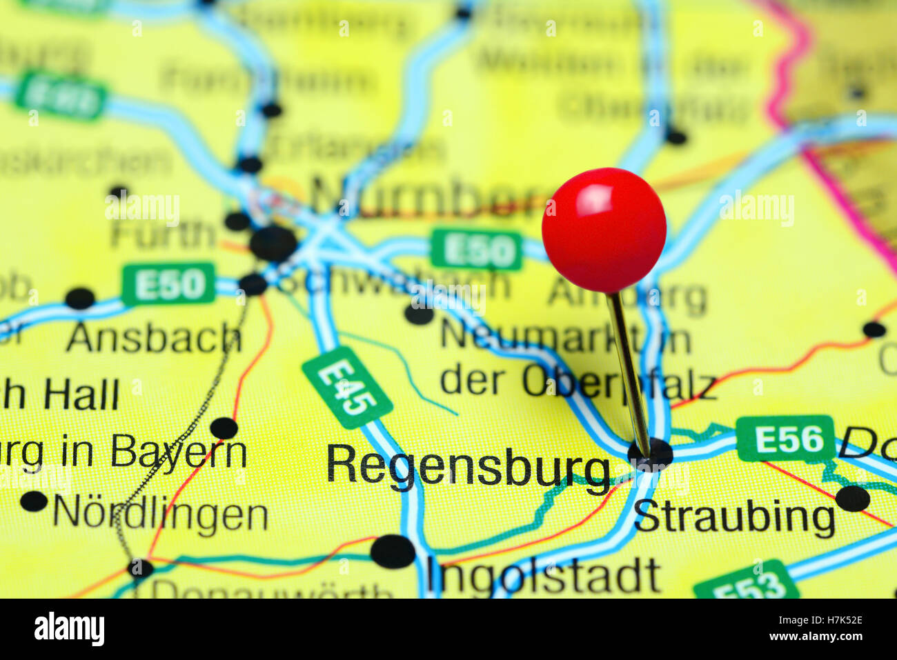 Regensburg pinned on a map of Germany Stock Photo - Alamy