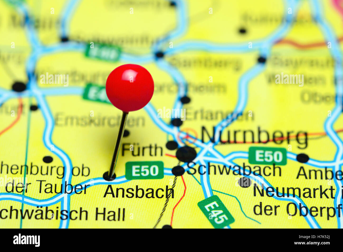 Ansbach pinned on a map of Germany Stock Photo - Alamy
