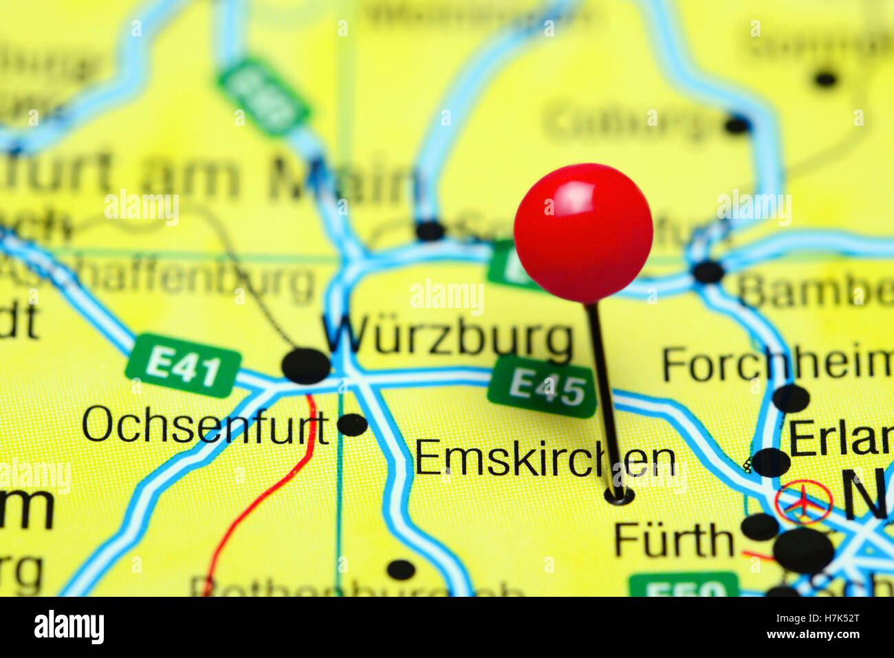 Emskirchen pinned on a map of Germany Stock Photo - Alamy