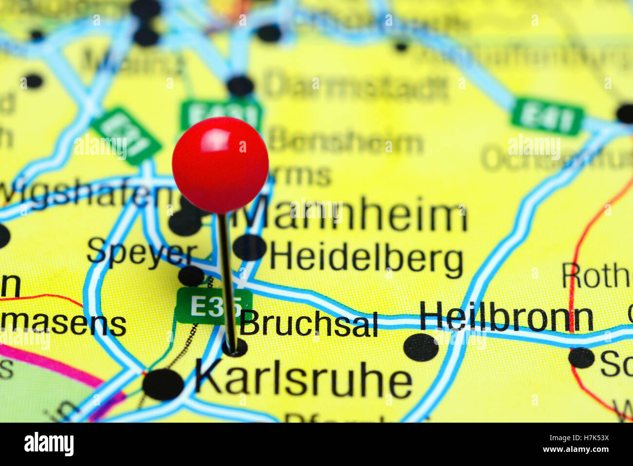 Bruchsal pinned on a map of Germany Stock Photo - Alamy