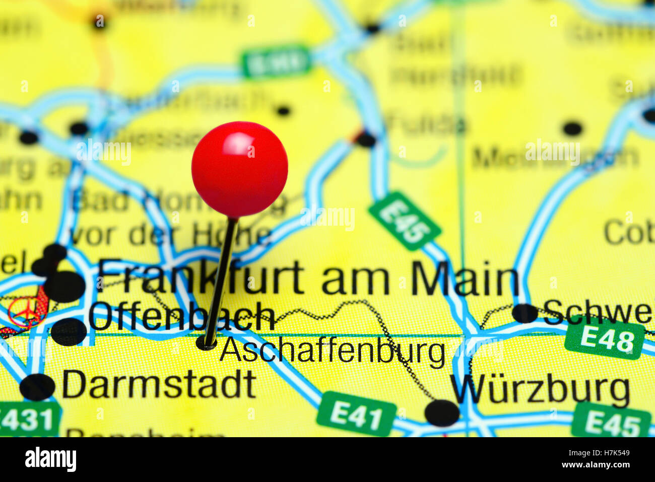 Aschaffenburg pinned on a map of Germany Stock Photo - Alamy