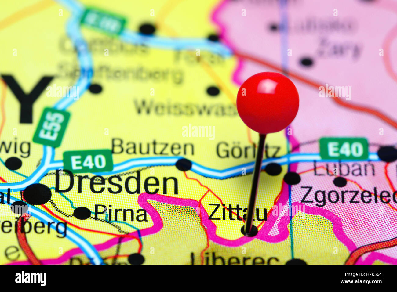 Zittau pinned on a map of Germany Stock Photo - Alamy