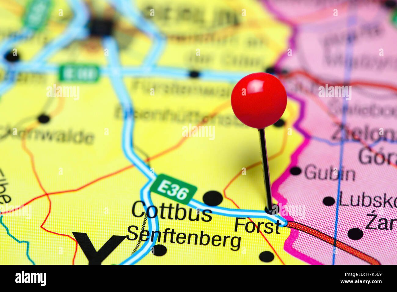 Forst pinned on a map of Germany Stock Photo - Alamy