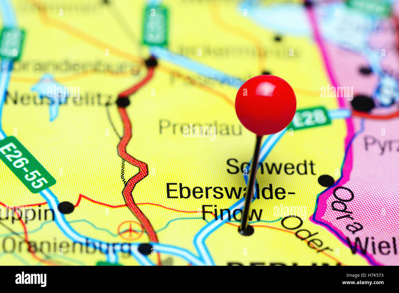 Eberswalde-Finow pinned on a map of Germany Stock Photo - Alamy