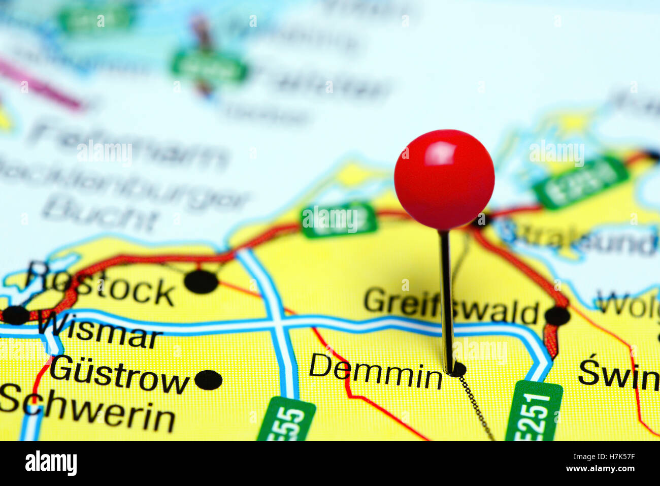 Demmin pinned on a map of Germany Stock Photo - Alamy
