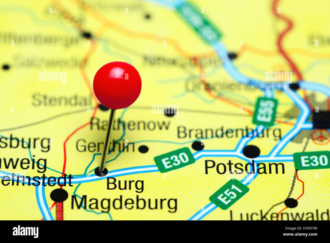 Burg pinned on a map of Germany Stock Photo - Alamy