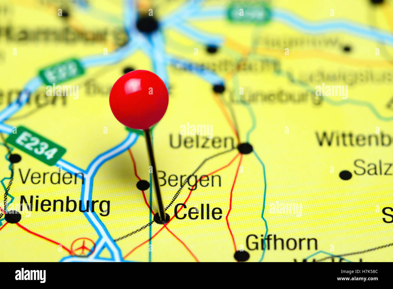 Celle pinned on a map of Germany Stock Photo - Alamy