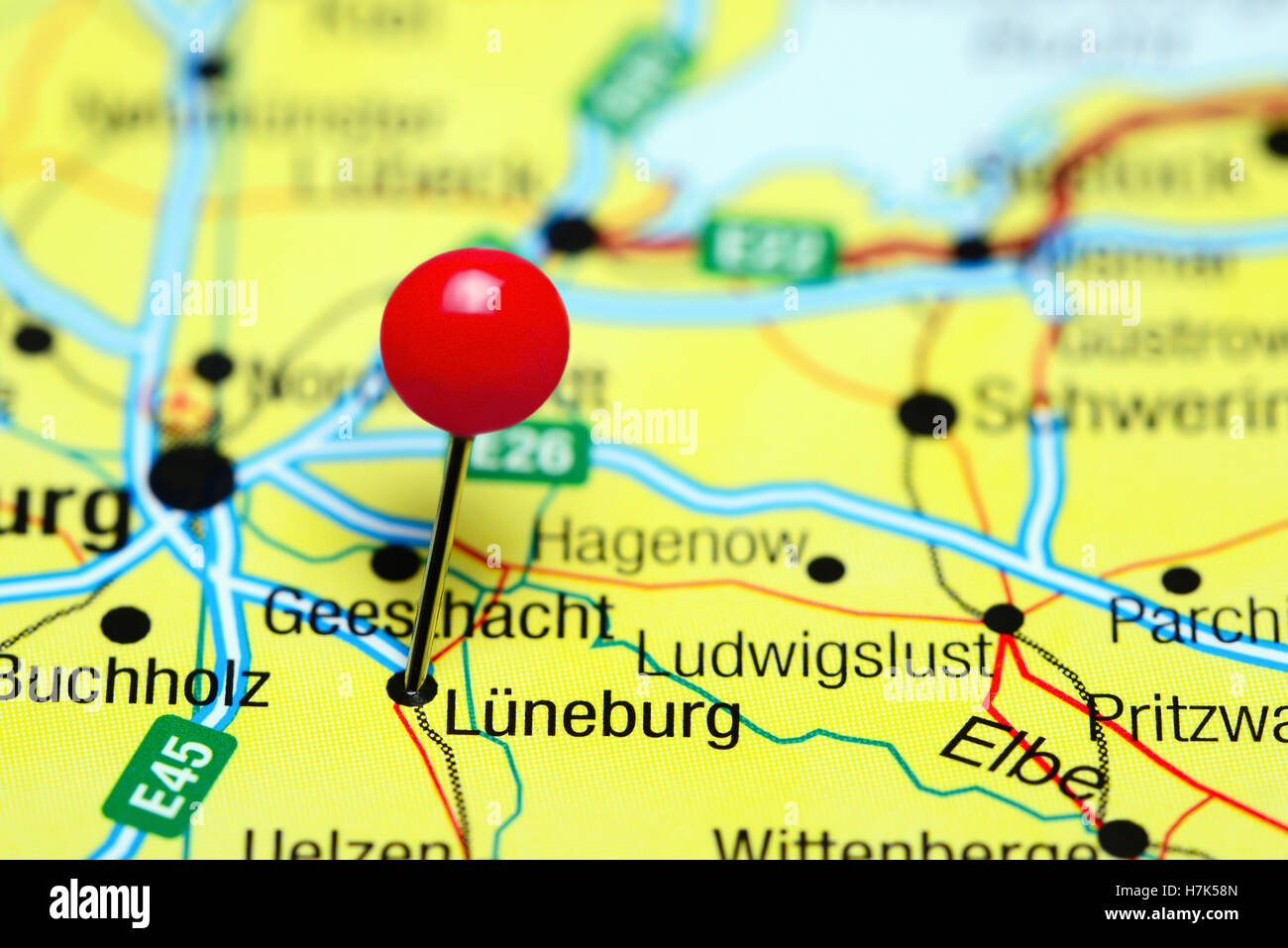 Luneburg pinned on a map of Germany Stock Photo - Alamy