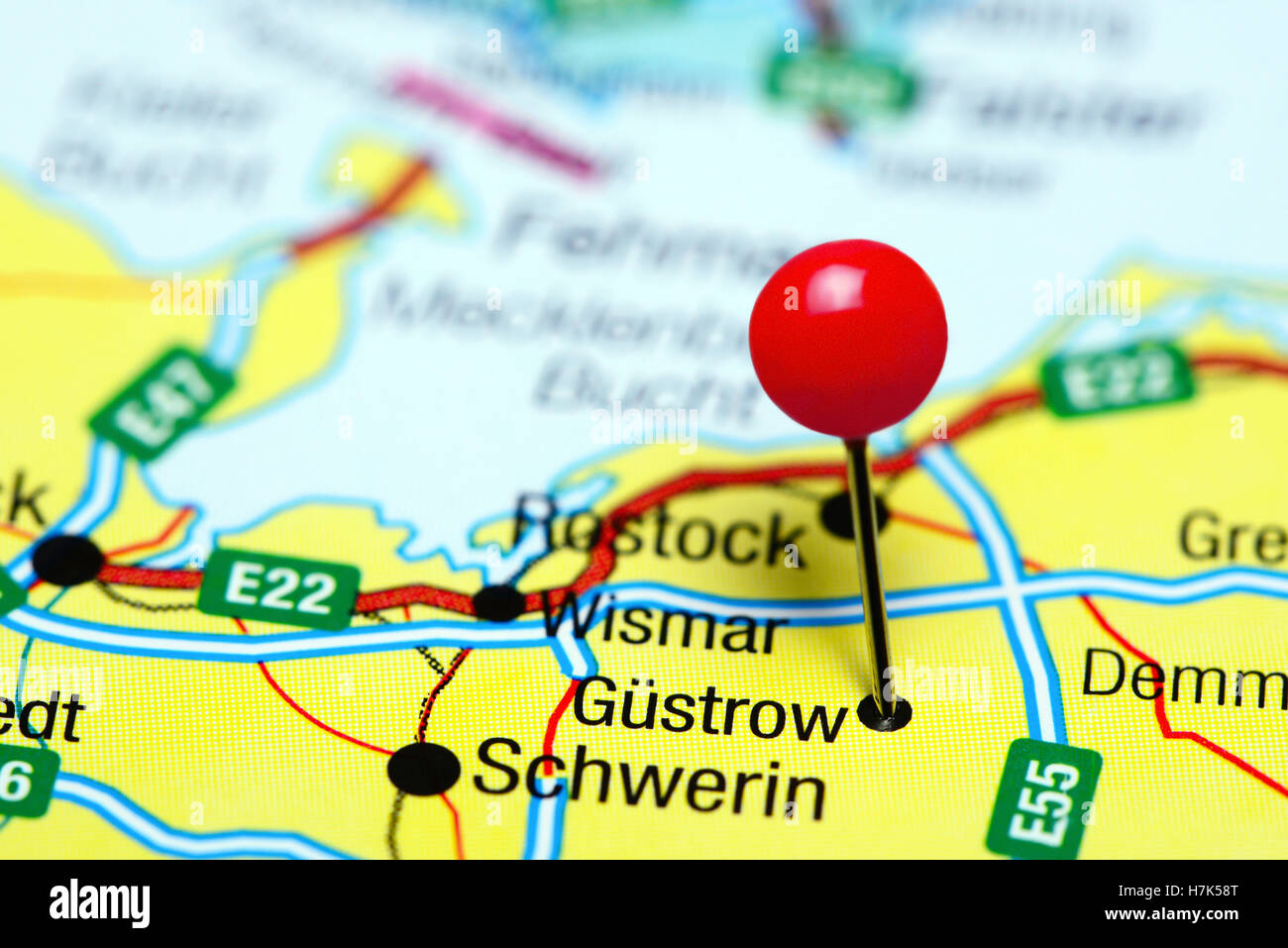 Gustrow pinned on a map of Germany Stock Photo - Alamy