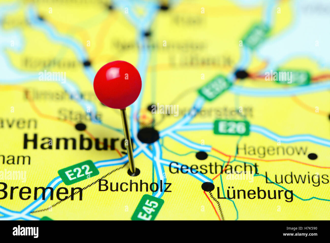Buchholz pinned on a map of Germany Stock Photo - Alamy