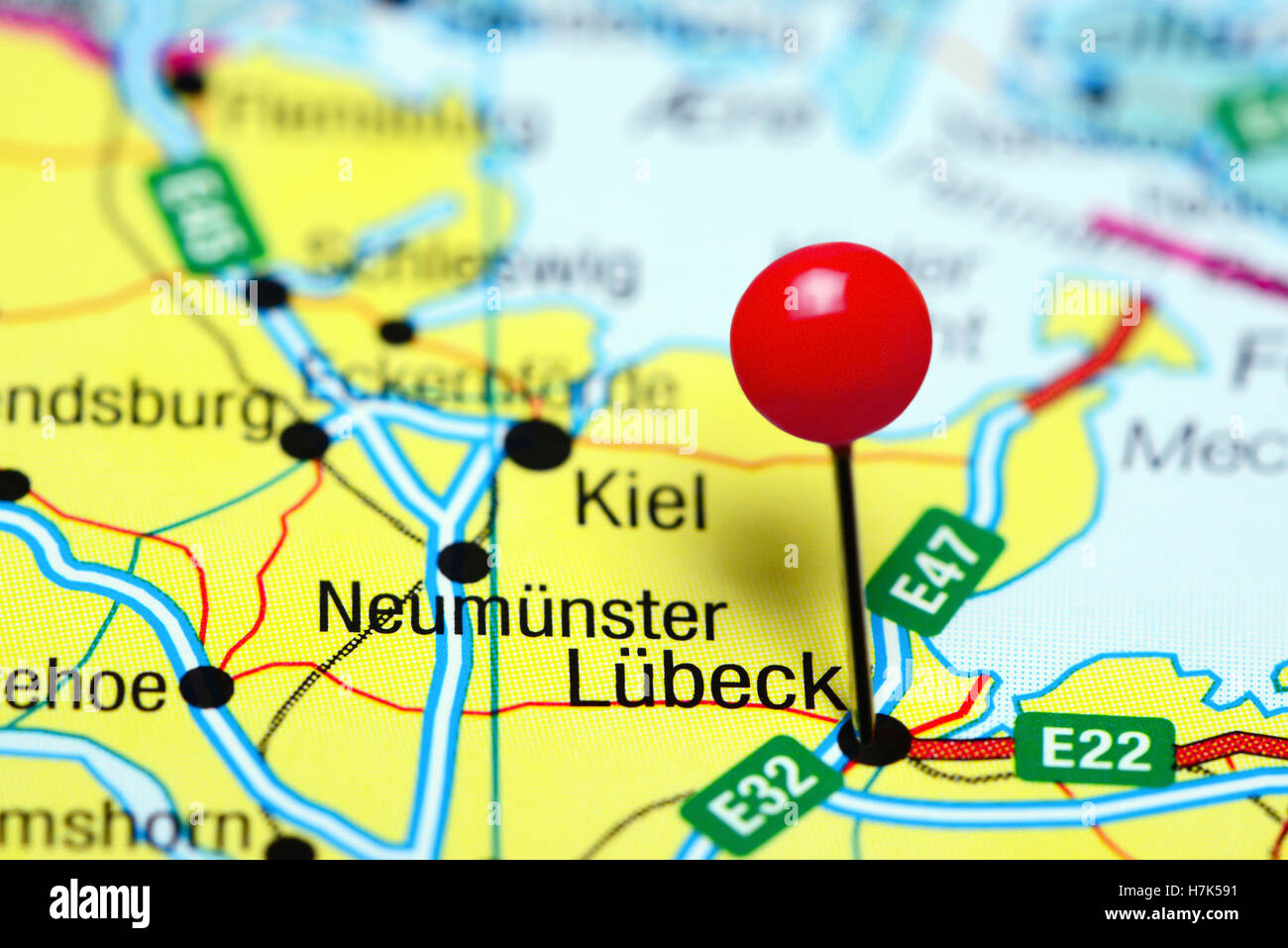 Lubeck pinned on a map of Germany Stock Photo - Alamy