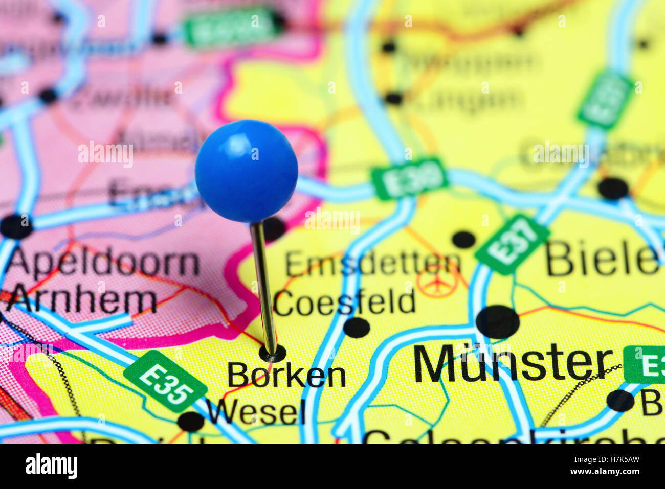 Borken pinned on a map of Germany Stock Photo - Alamy