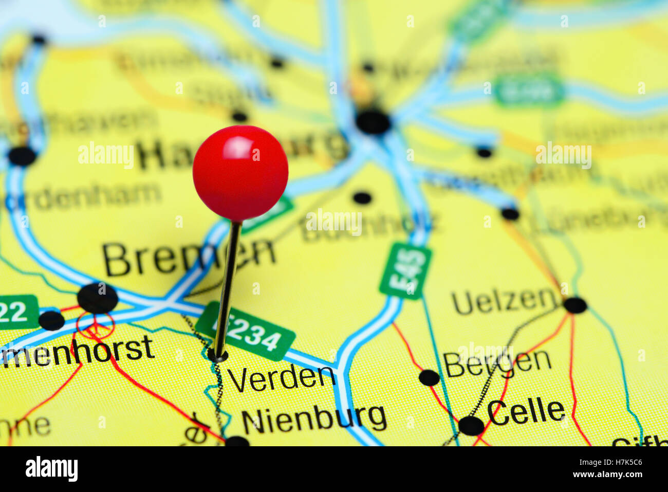 Verden pinned on a map of Germany Stock Photo - Alamy