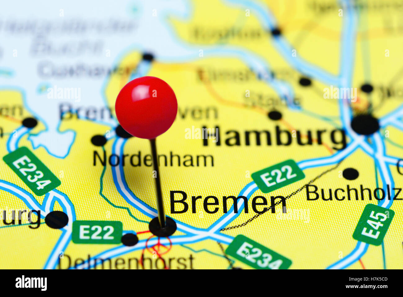 Bremen pinned on a map of Germany Stock Photo - Alamy