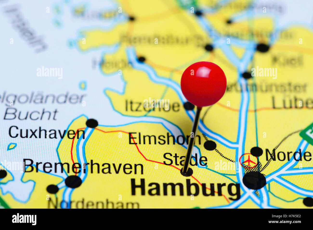 Stade pinned on a map of Germany Stock Photo - Alamy