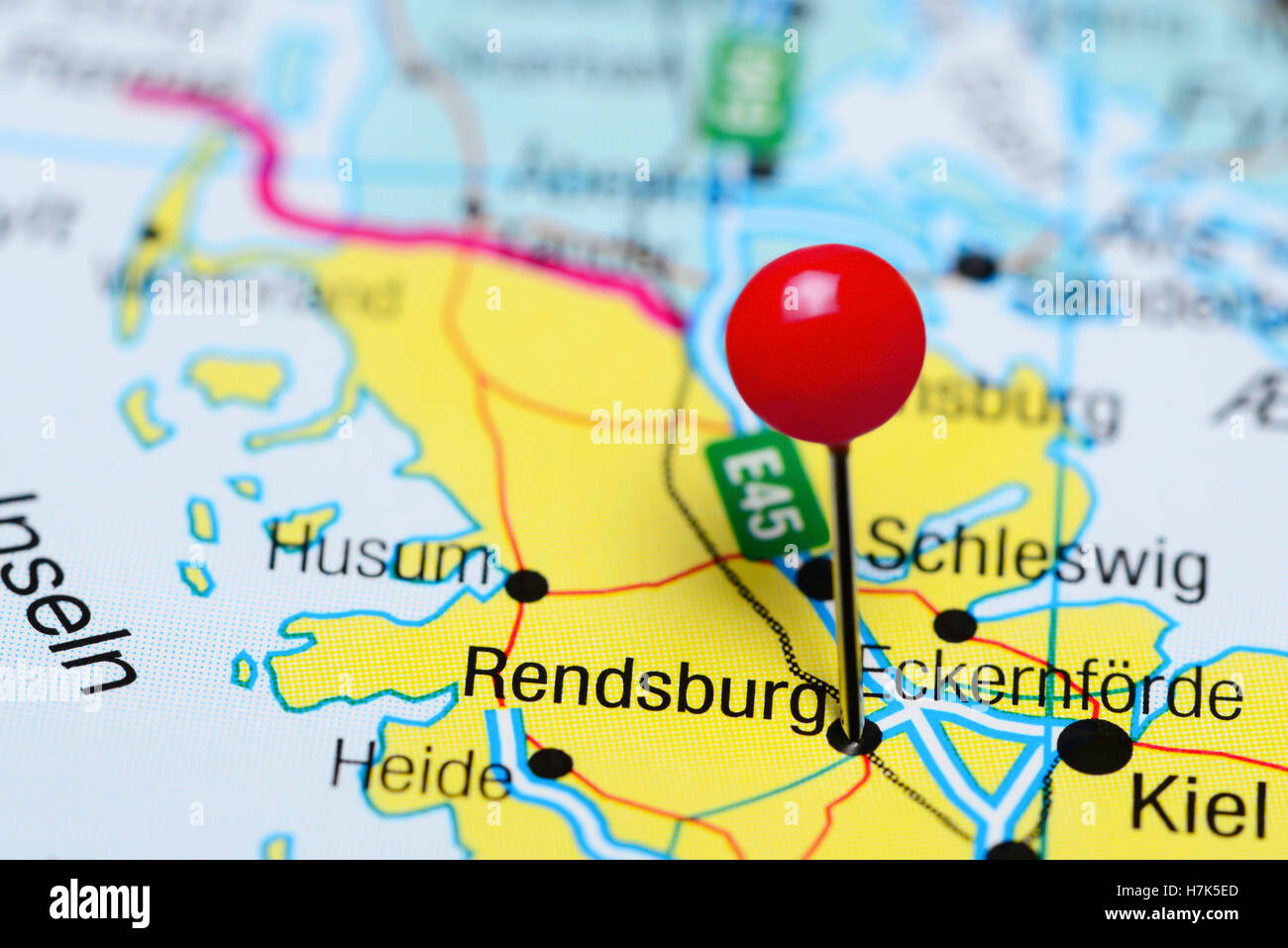 Rendsburg pinned on a map of Germany Stock Photo - Alamy