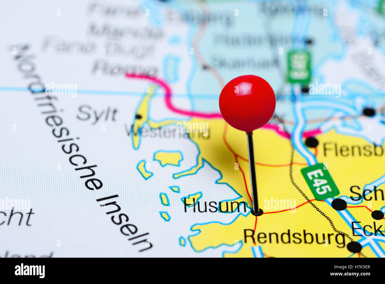 Husum pinned on a map of Germany Stock Photo - Alamy