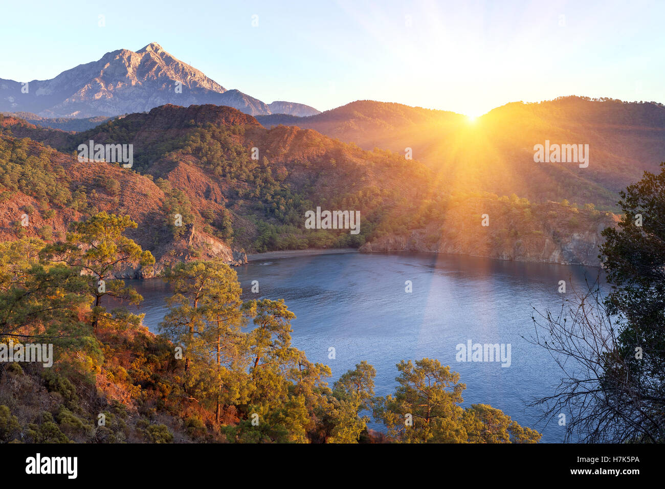 Turkish landscape with Olympos mountain, beach green forest Stock Photo ...